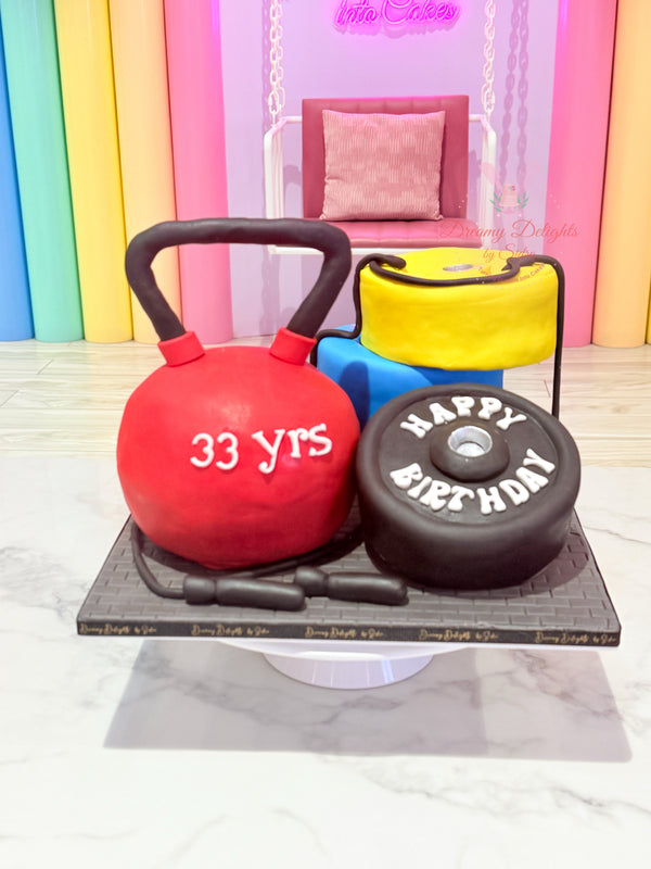 Weight Lifting Cake Dubai – Gym Themed Custom Cake for Him – DreamyDelightsBySidra